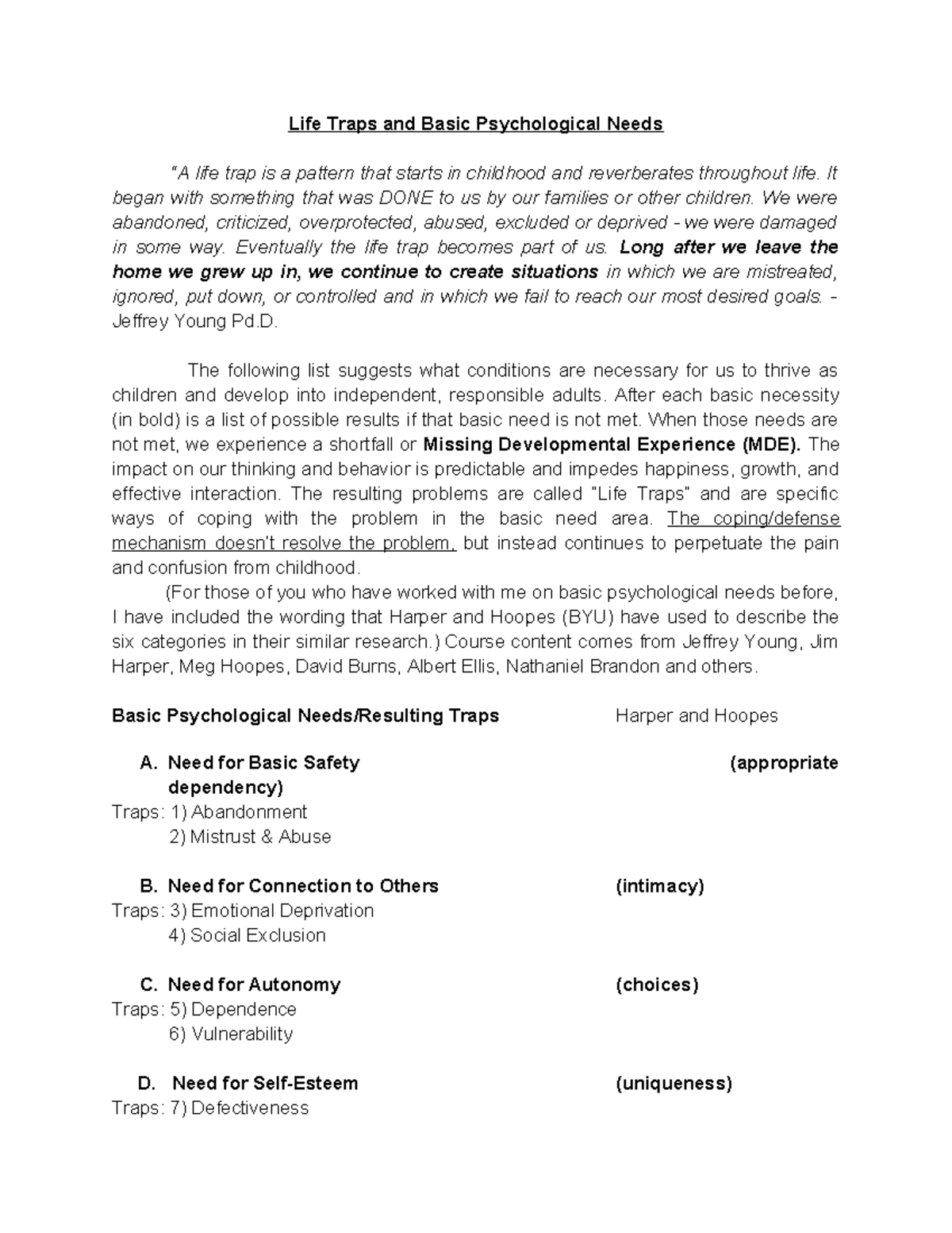 Life Traps and Basic Psychological Needs: Insights from Jeffrey Young ...