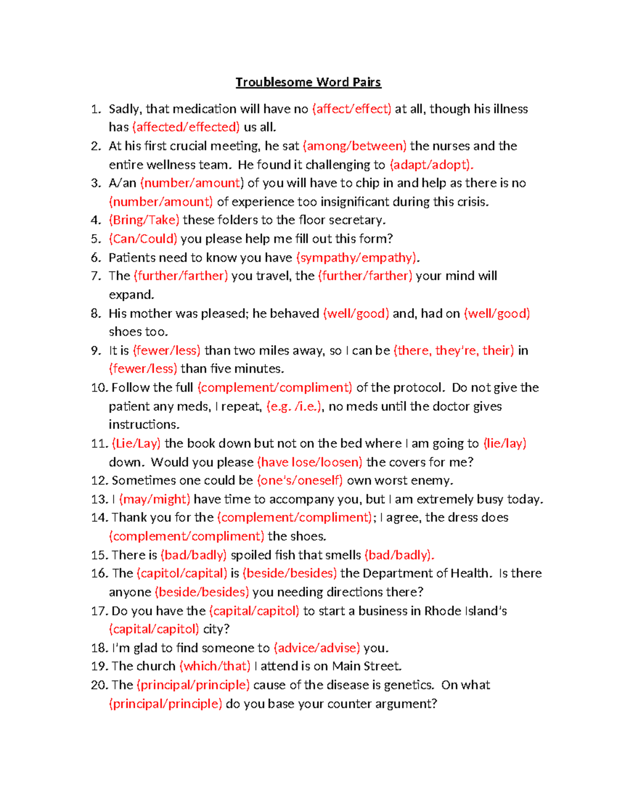 Troublesome Word Pairs Worksheet for Language Mastery - Studocu