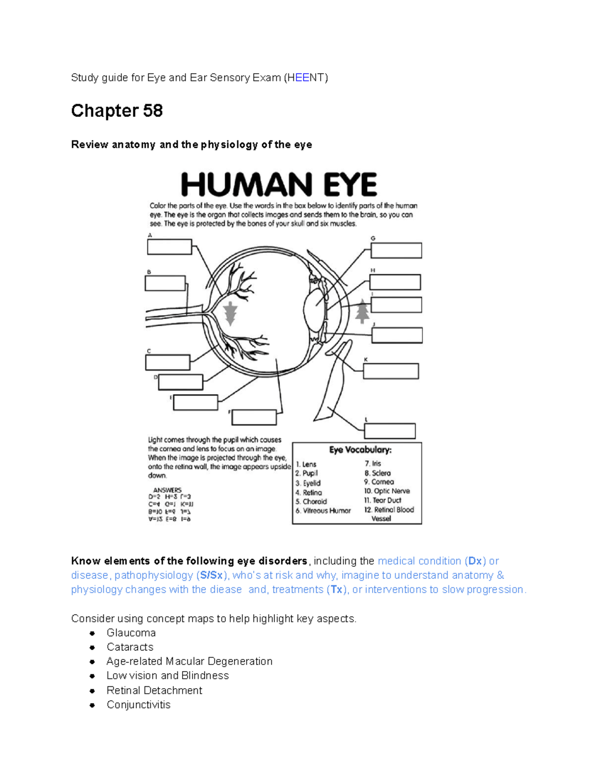 HEENT 102 - Sensory System Exam Study Guide: Eye & Ear Anatomy - Studocu