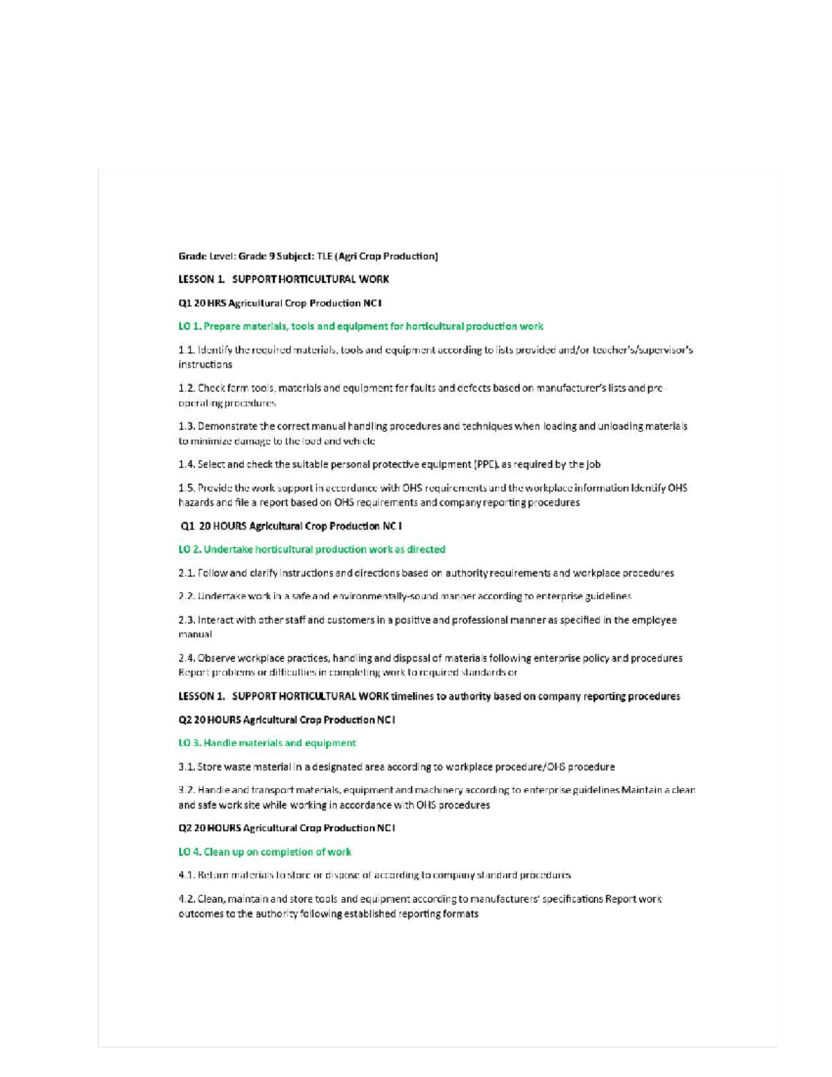 TLE Grade 9 Lesson Plan: Support Horticultural Work Q1-Q2 - Studocu