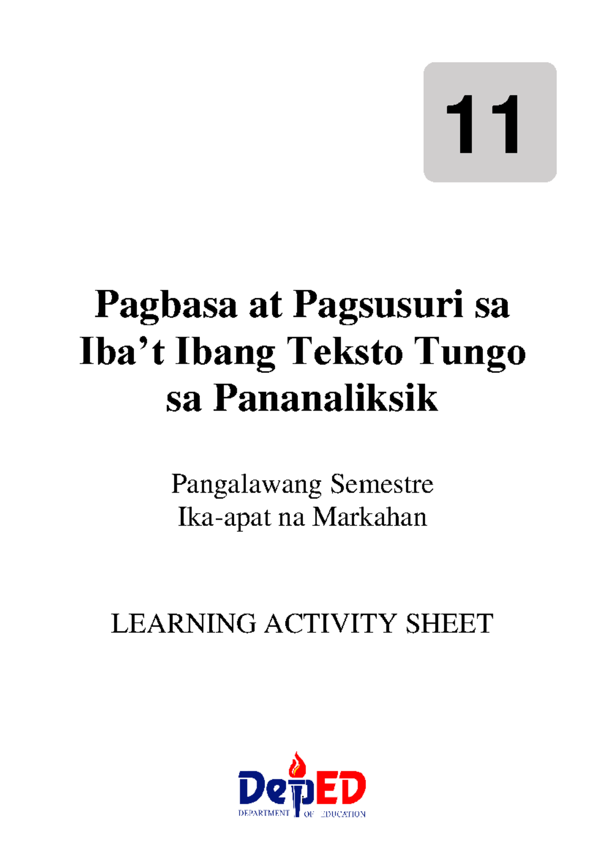 Filipino 11 LAS Pagbasa at Pagsusuri 2nd Sem Activity Sheet - Studocu