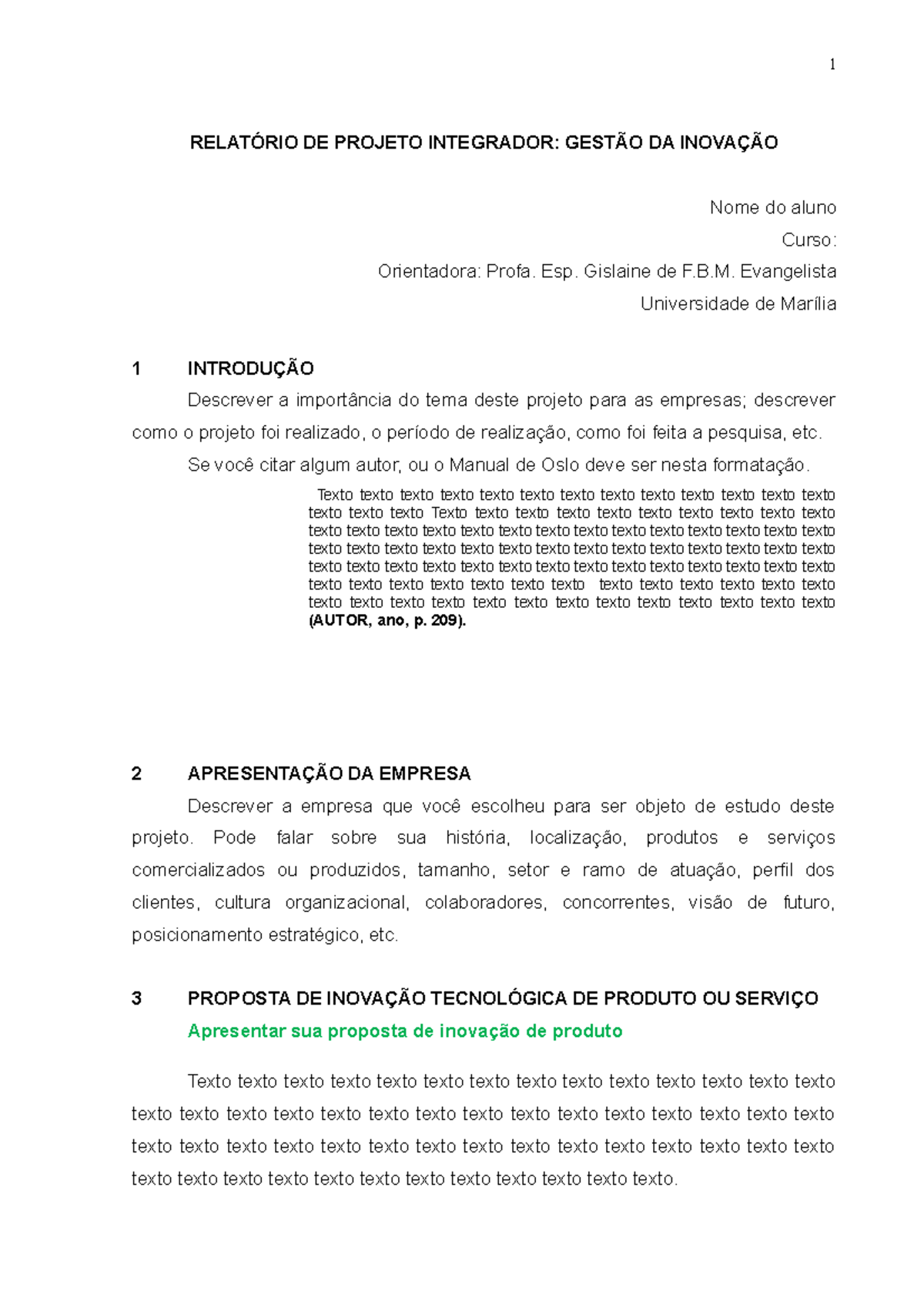 Relatório de Projeto Integrador: Gestão da Inovação - Modelo de ...