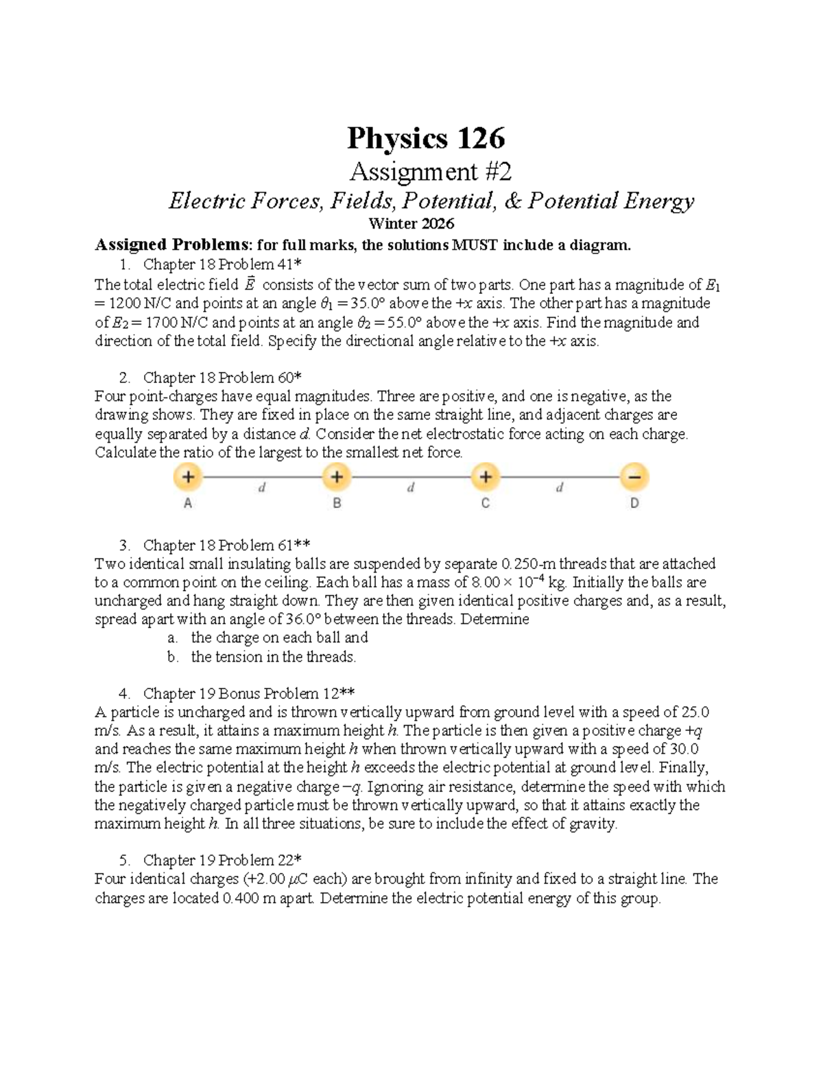 PHYS126 Winter 2026 Assignment: Electric Forces & Fields Problems - Studocu