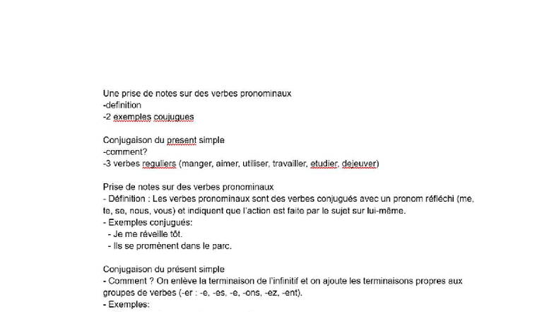 Notes sur les verbes pronominaux et la conjugaison (FR101) - Studocu