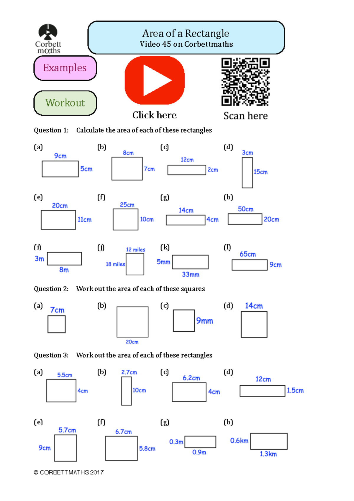 Area of a Rectangle - Corbettmaths Video 45 Exercises - Studocu