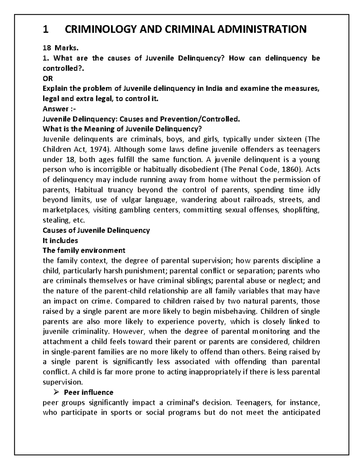 Criminology and Criminal Administration: Causes of Juvenile Delinquency ...