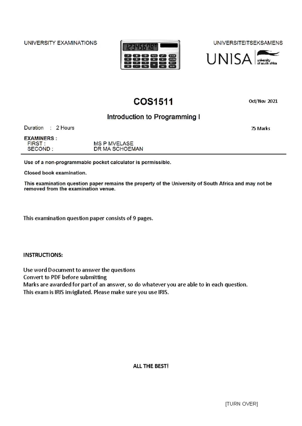 COS1511 Jan 2023 Examination Paper with 70 Marks - Studocu