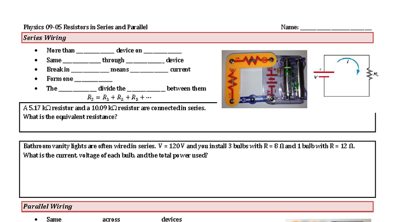 Physics 09-05: Resistors in Series & Parallel Analysis - Studocu