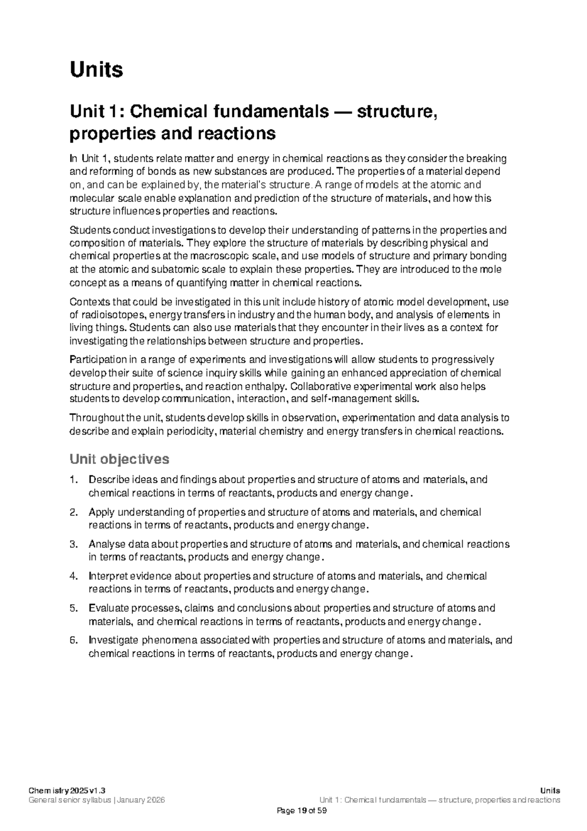 Chemistry 2025: Unit 1 - Chemical Fundamentals, Structure & Reactions ...