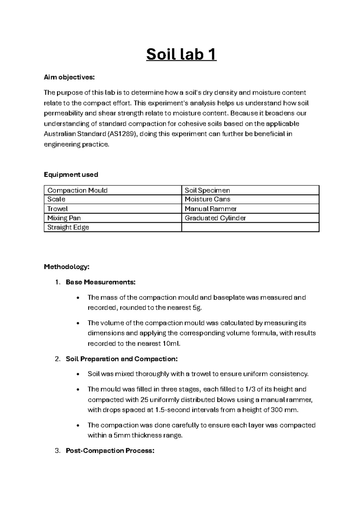 Soil Lab Report 1-4: Density, Permeability, and Shear Strength Analysis ...