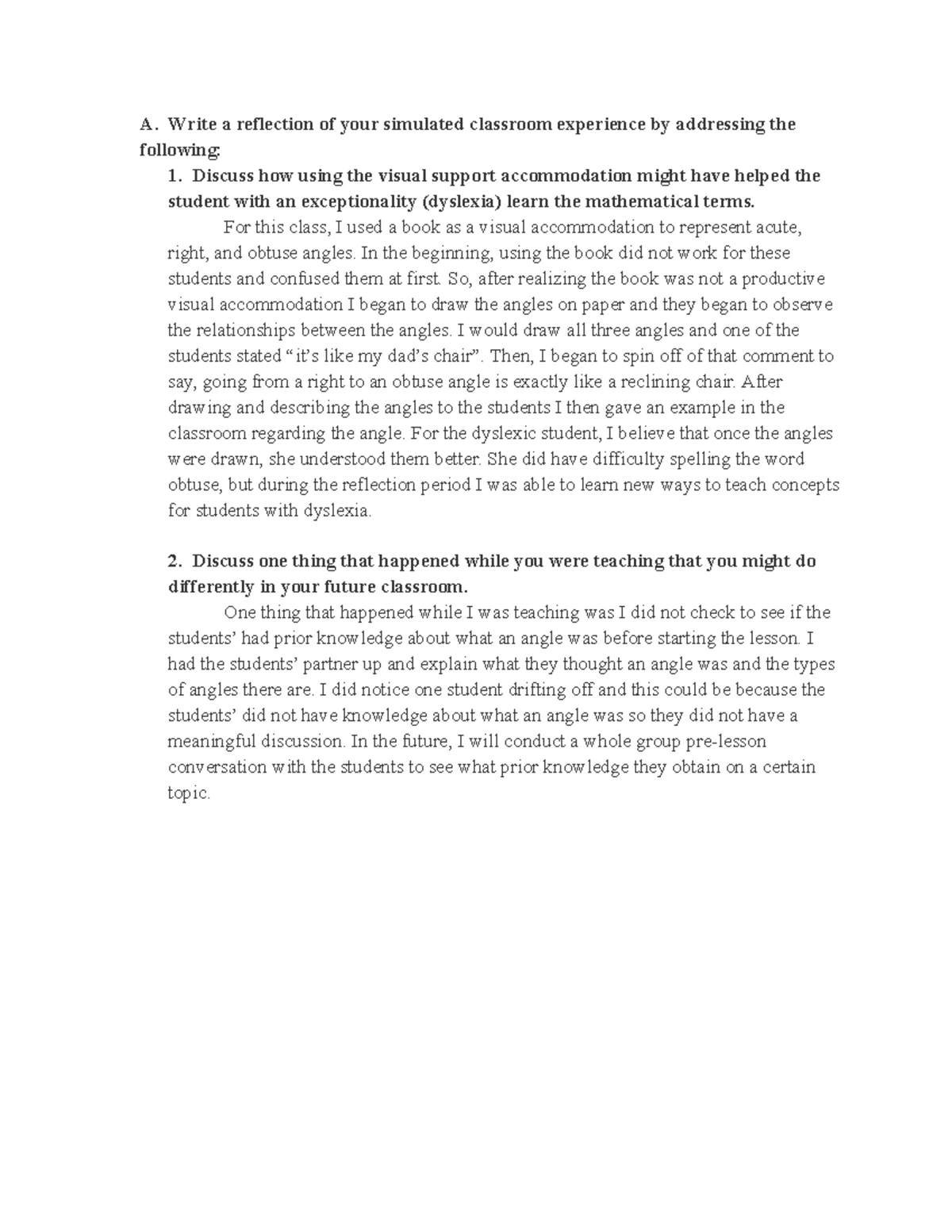 Task 2 - Teaching Diverse Learners - Write a reflection of your ...