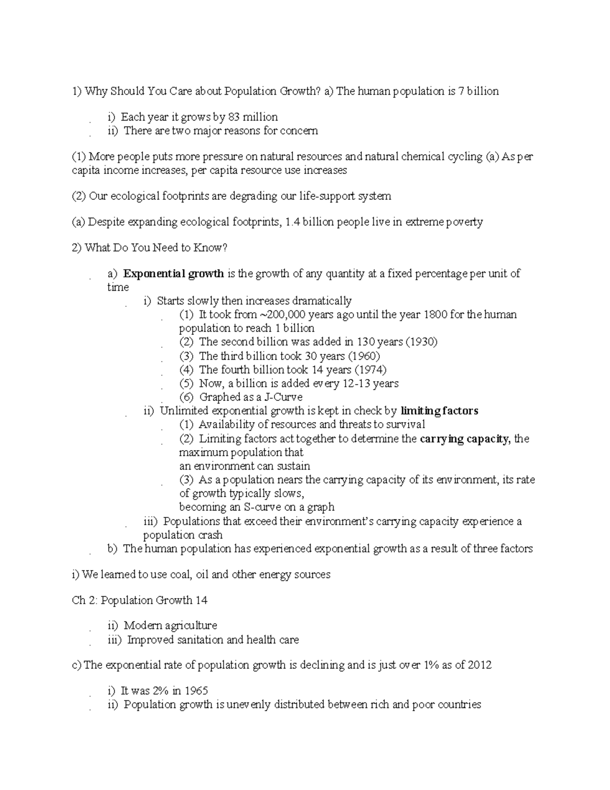 Biology Chapter 2: Study Guide on Population Growth and Trends - Studocu
