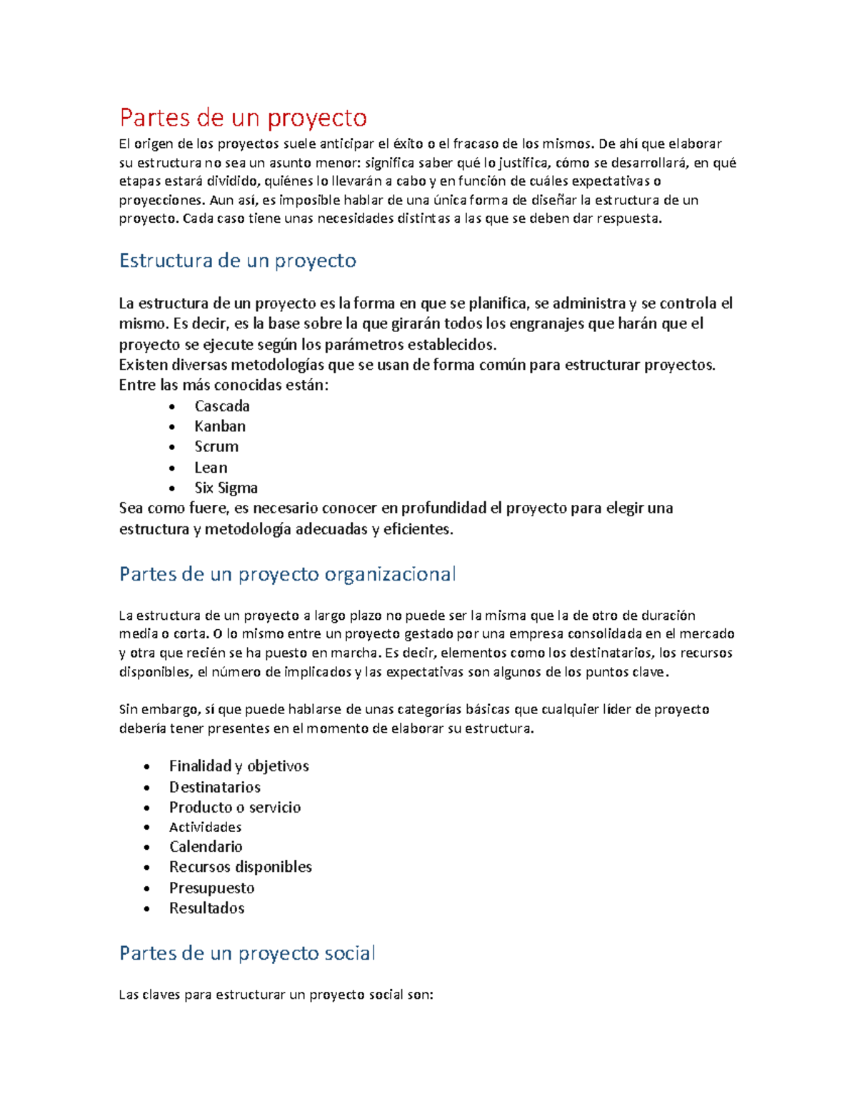 Partes de un Proyecto Apunte - Partes de un proyecto El origen de los ...