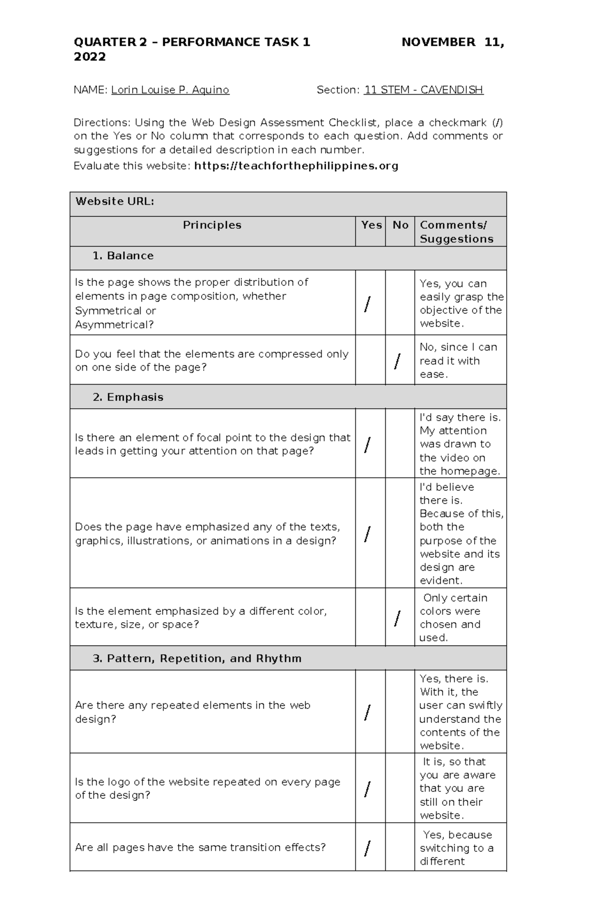 Quarter 2 Performance TASK 1 - QUARTER 2 – PERFORMANCE TASK 1 NOVEMBER ...
