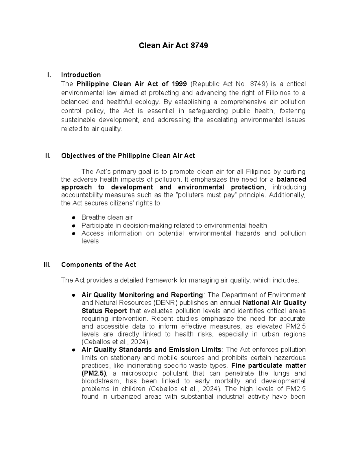 Clean-AIR-ACT - Clean air act components summary - Clean Air Act 8749 I ...