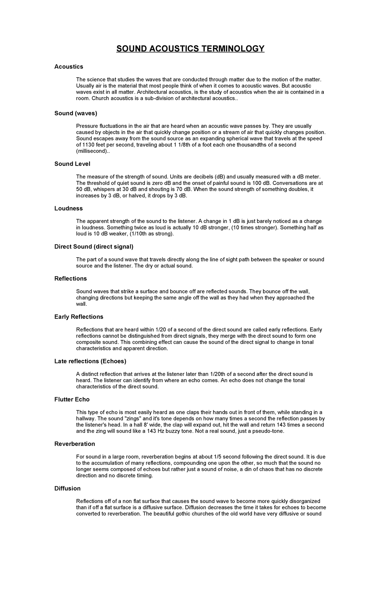 002 Acoustics Reviewer - SOUND ACOUSTICS TERMINOLOGY Acoustics The ...