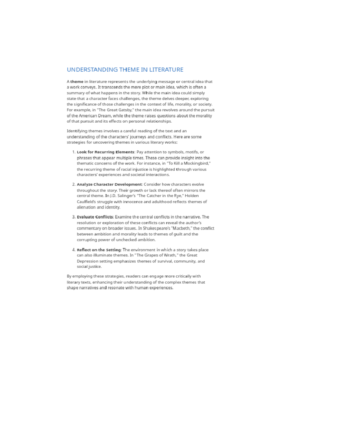 Understand theme 6 - Resource - UNDERSTANDING THEME IN LITERATURE A ...