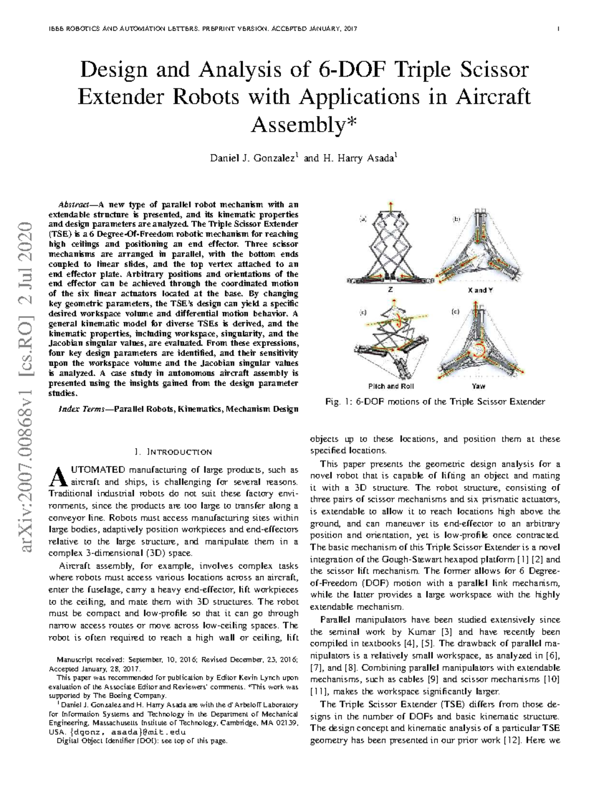 Design and Analysis of Triple Scissor Extender Robots (2007 - 111 ...