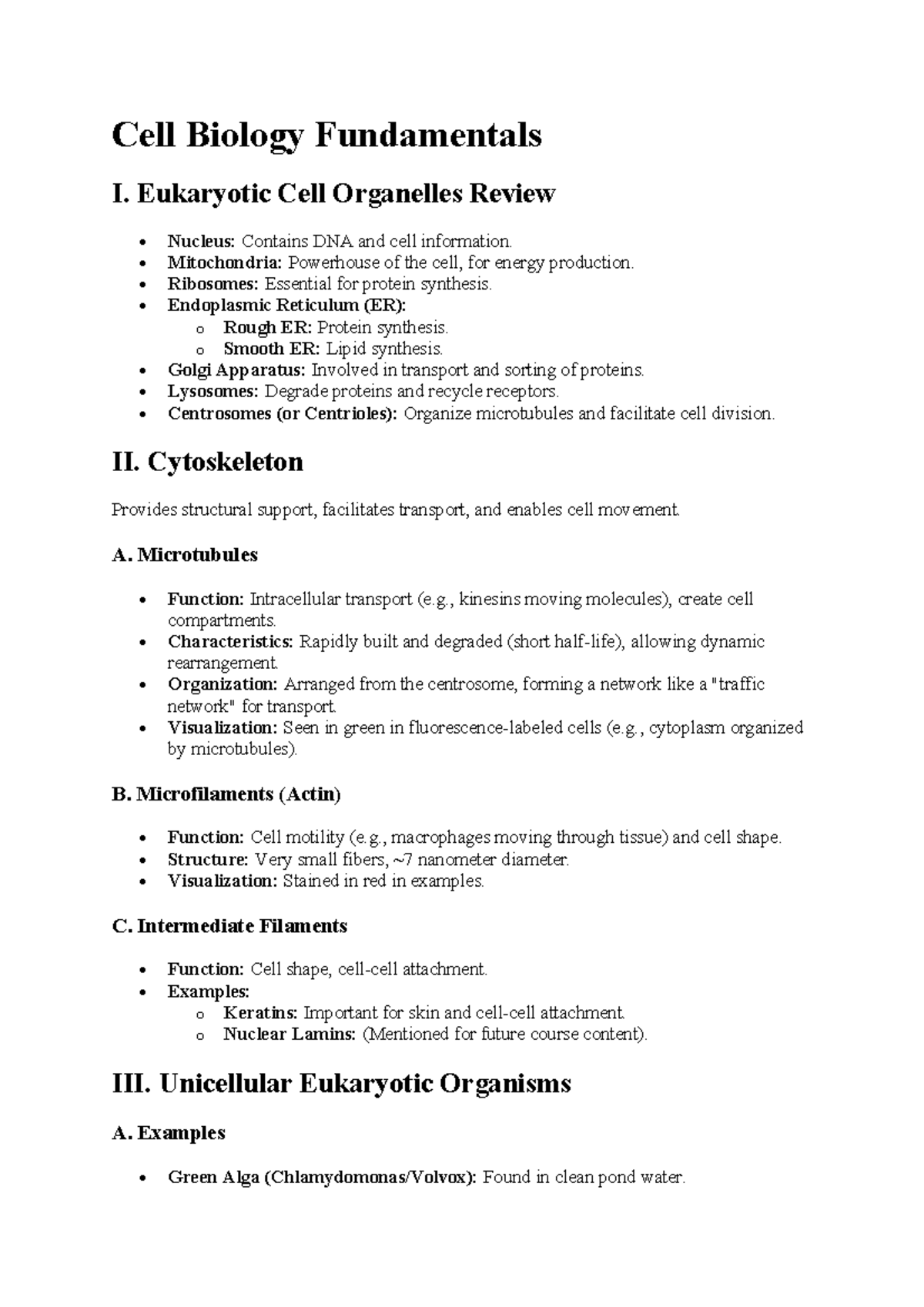 Cell Biology Fundamentals I: Eukaryotic Organelles & Tissues Review ...