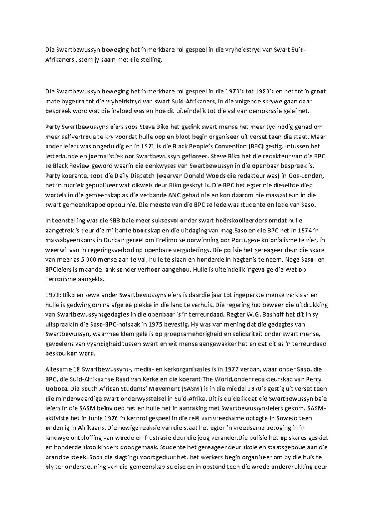 Gesk Die Swartmagbeweging - Studocu