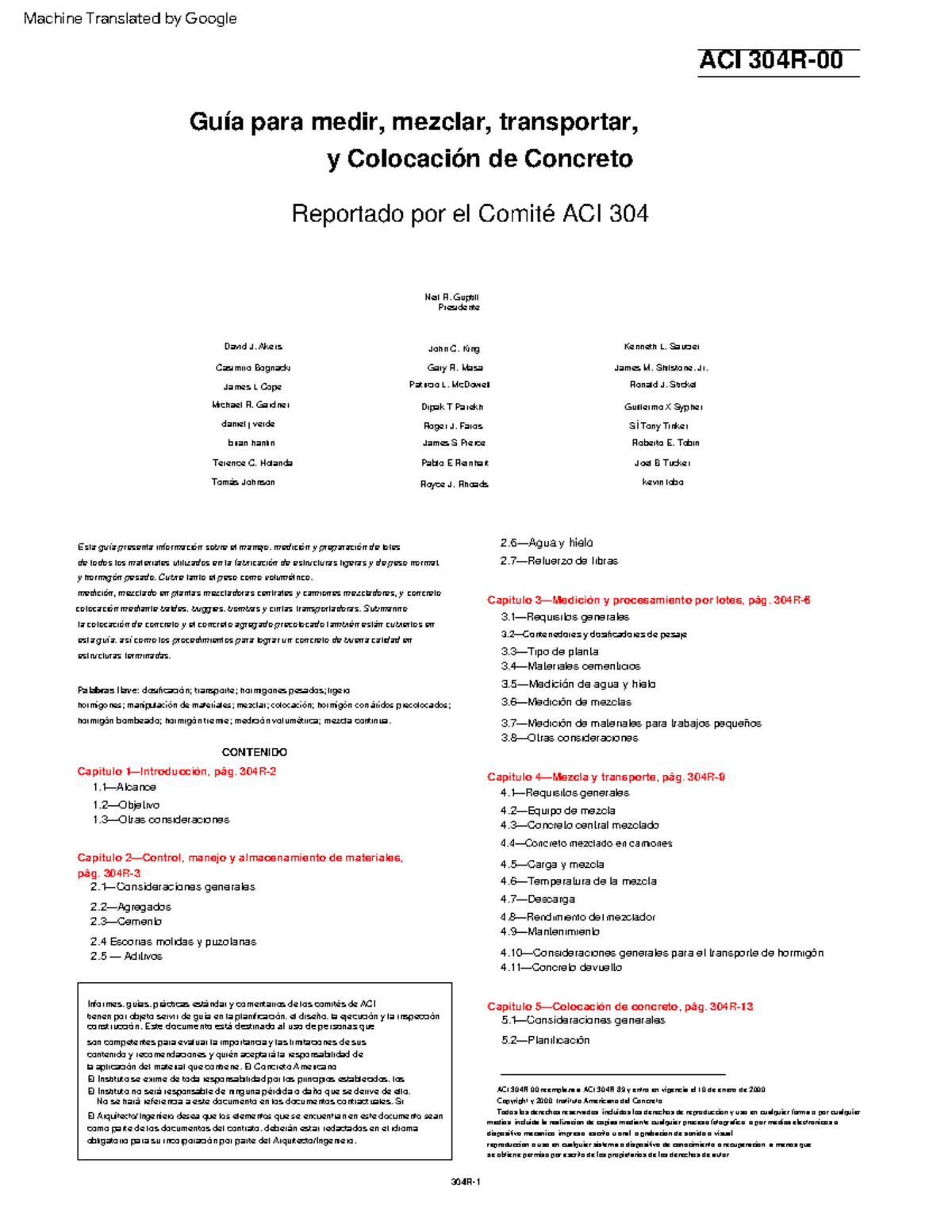 Guía ACI 304R-00: Medición, Mezcla y Colocación de Concreto - Studocu