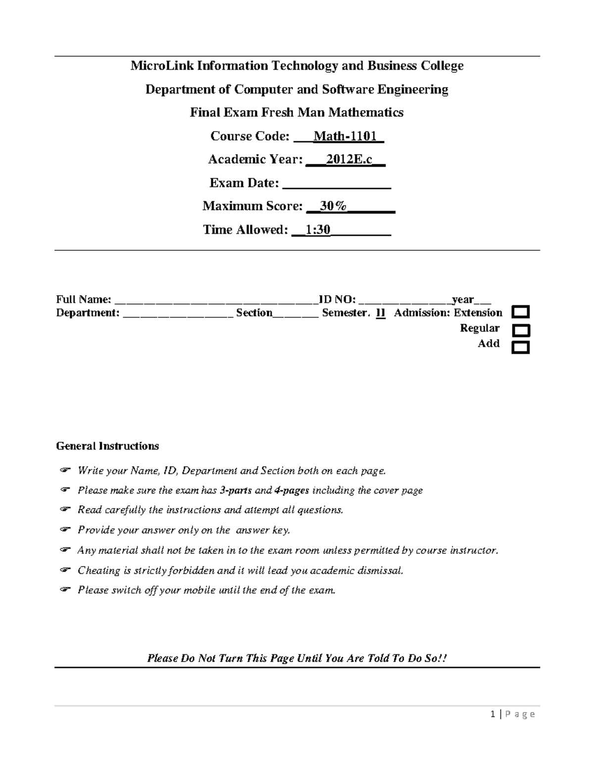 Final Exam Review: Math-1101 for Freshmen in Social Science - Studocu