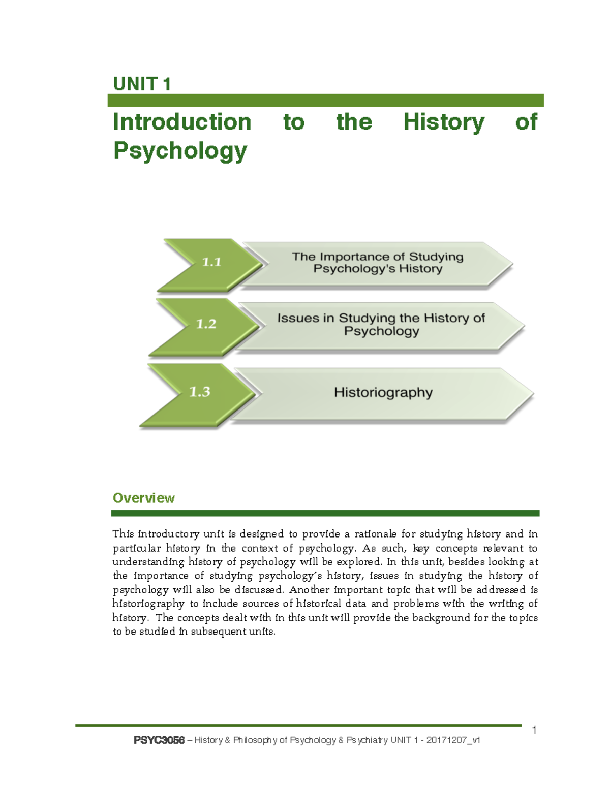PSYC3056 Unit 1: Introduction to the History of Psychology - Studocu