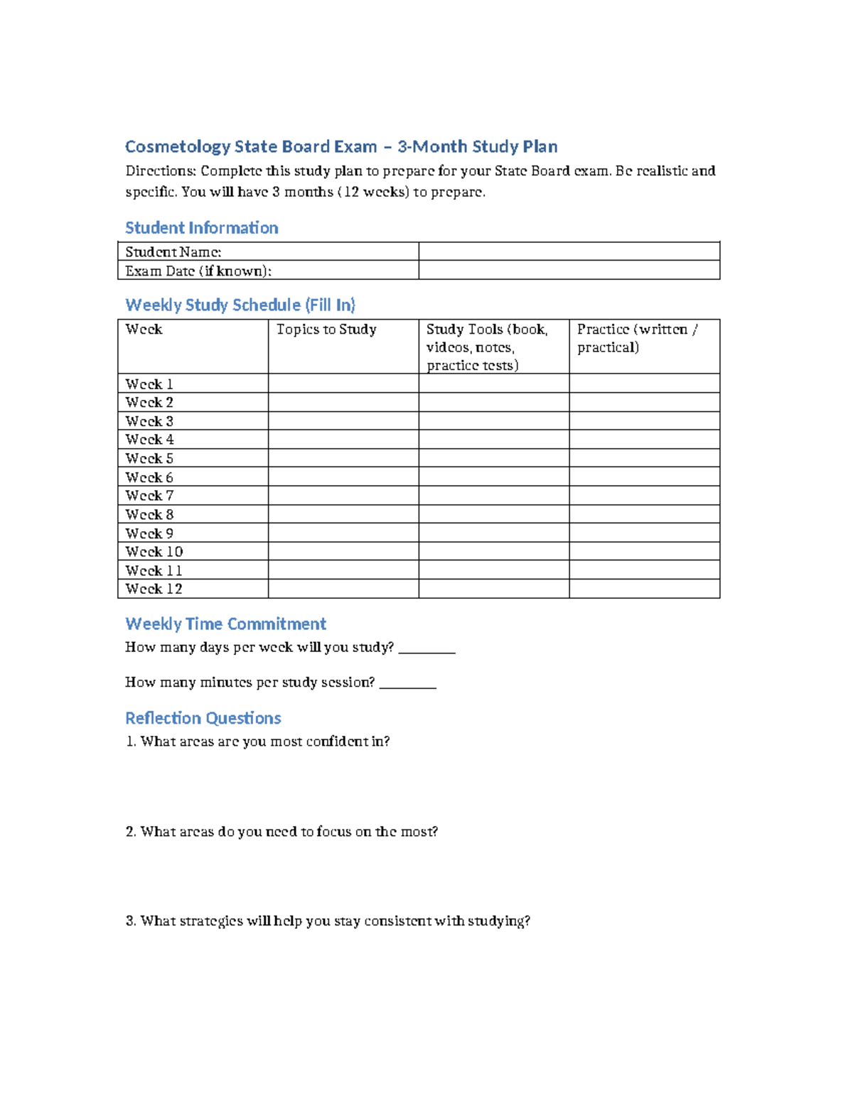 Cosmetology State Board Exam Study Plan: 12-Week Guide - Studocu