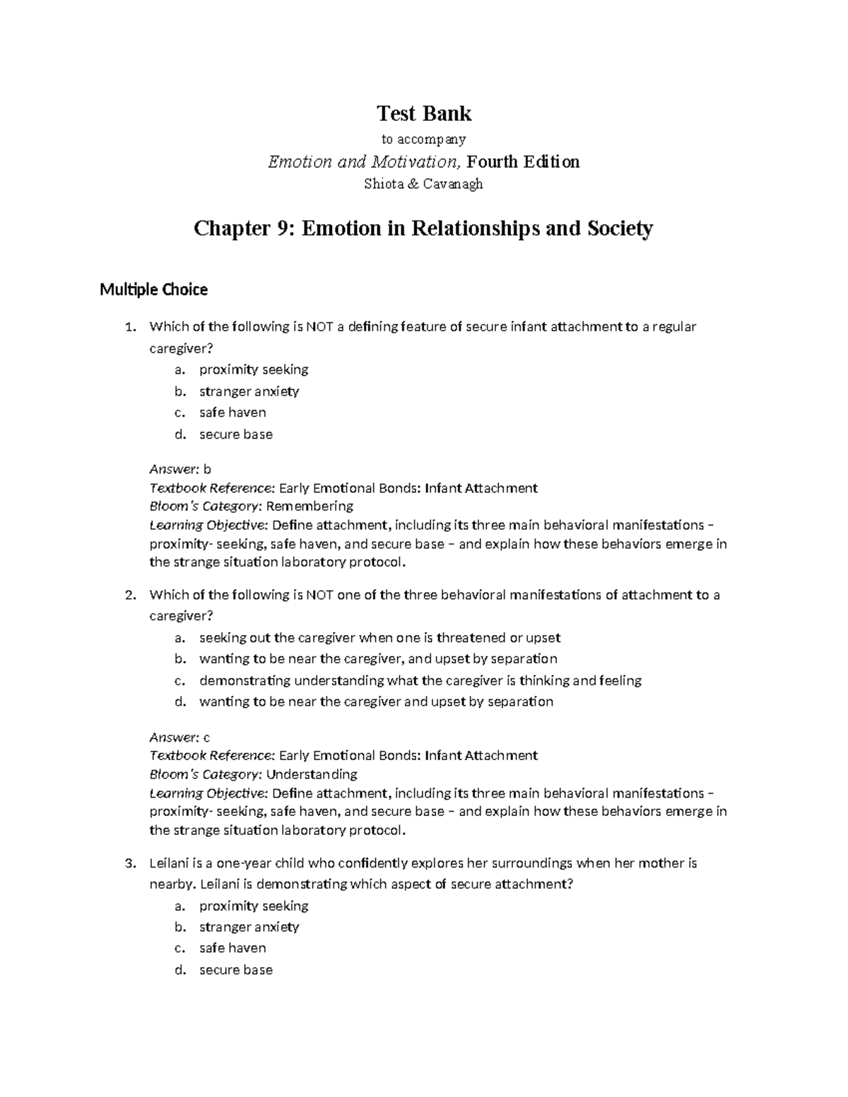 Test Bank PSY 101: Emotion and Motivation Chapter 9 - Emotion in ...