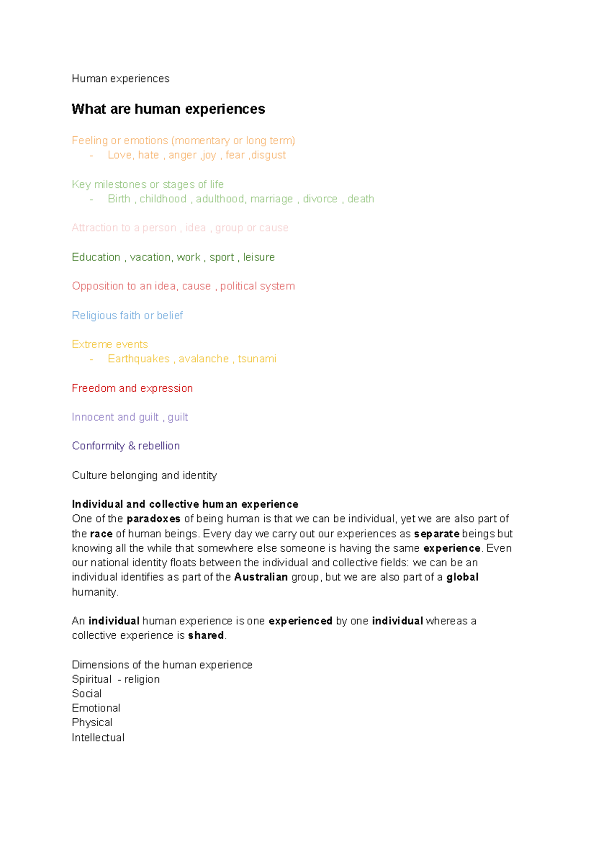 Year 12 Common Module: Exploring the Depths of Human Experiences - Studocu