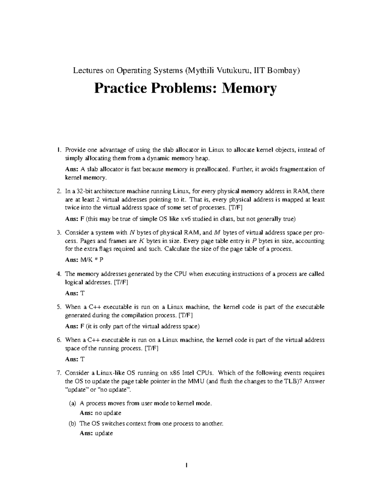 Ps-memory - Practice Problems: Memory - Lectures on Operating Systems (Mythili Vutukuru, IIT ...