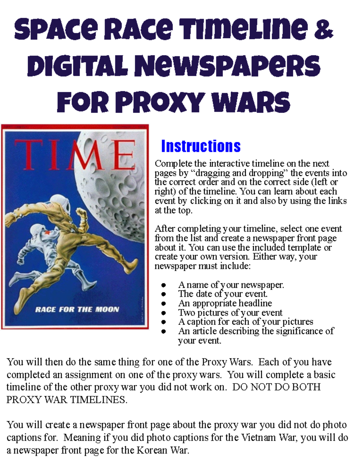 Copy of Space Race and Proxy Wars Timelines and Newspapers ...