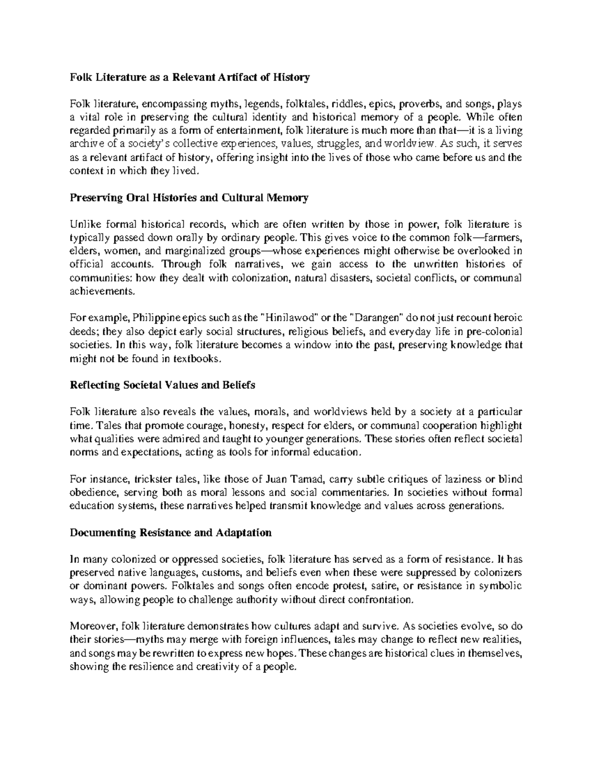 Folk Literature as Historical Artifacts: Insights and Significance ...
