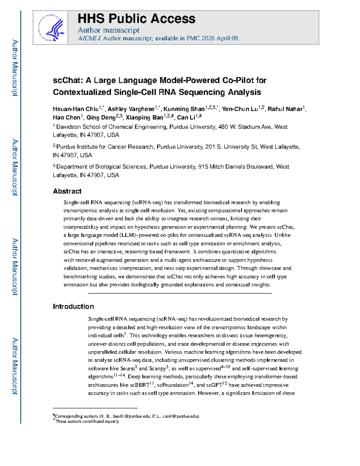 AIChE J. 2026: scChat - A Language Model for Contextualized scRNA-seq ...
