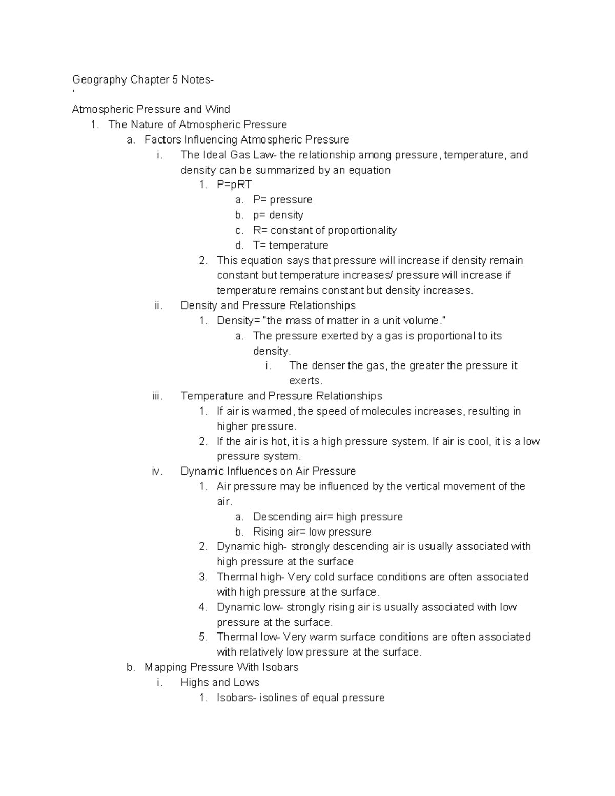 Geography Chapter 5 Notes - Geography Chapter 5 Atmospheric Pressure ...