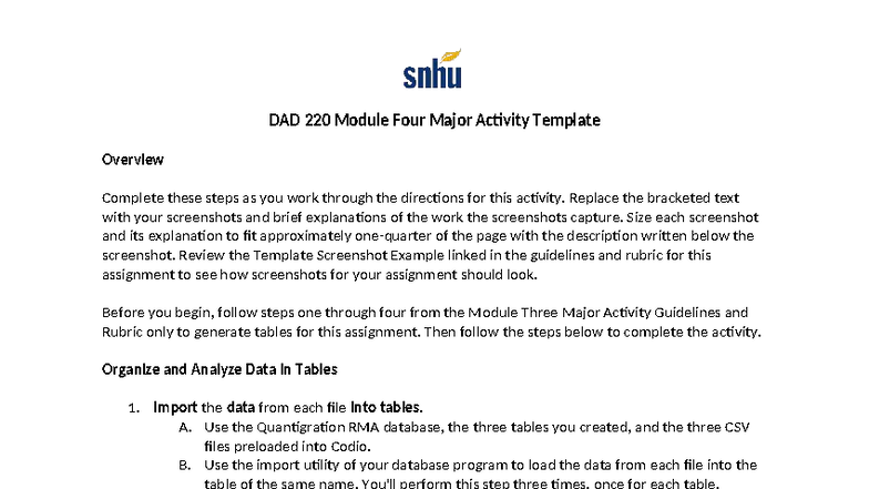 DAD 220 Module Four Major Activity: Data Organization & SQL Queries ...