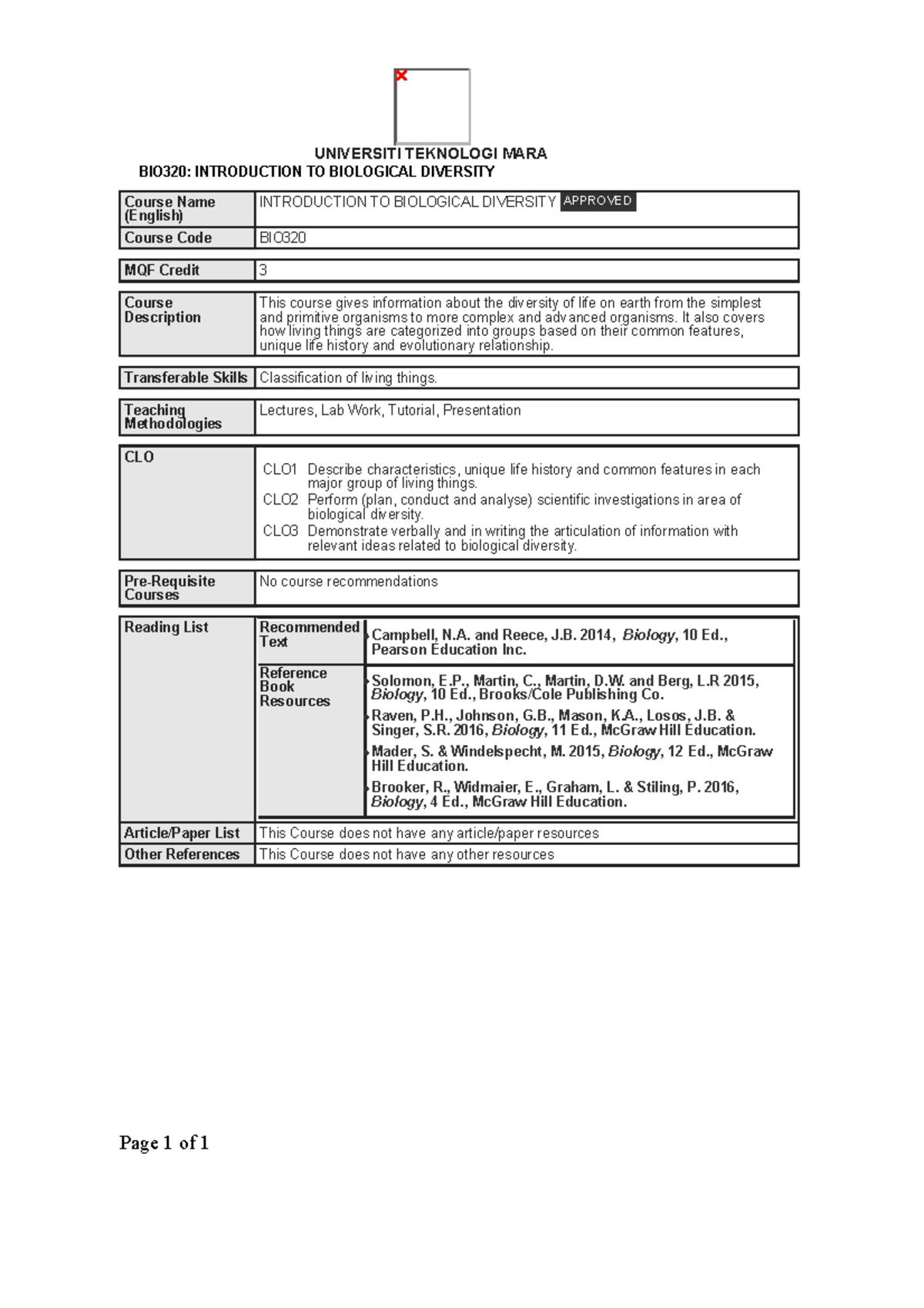 BIO320: Course Introduction to Biological Diversity - Studocu