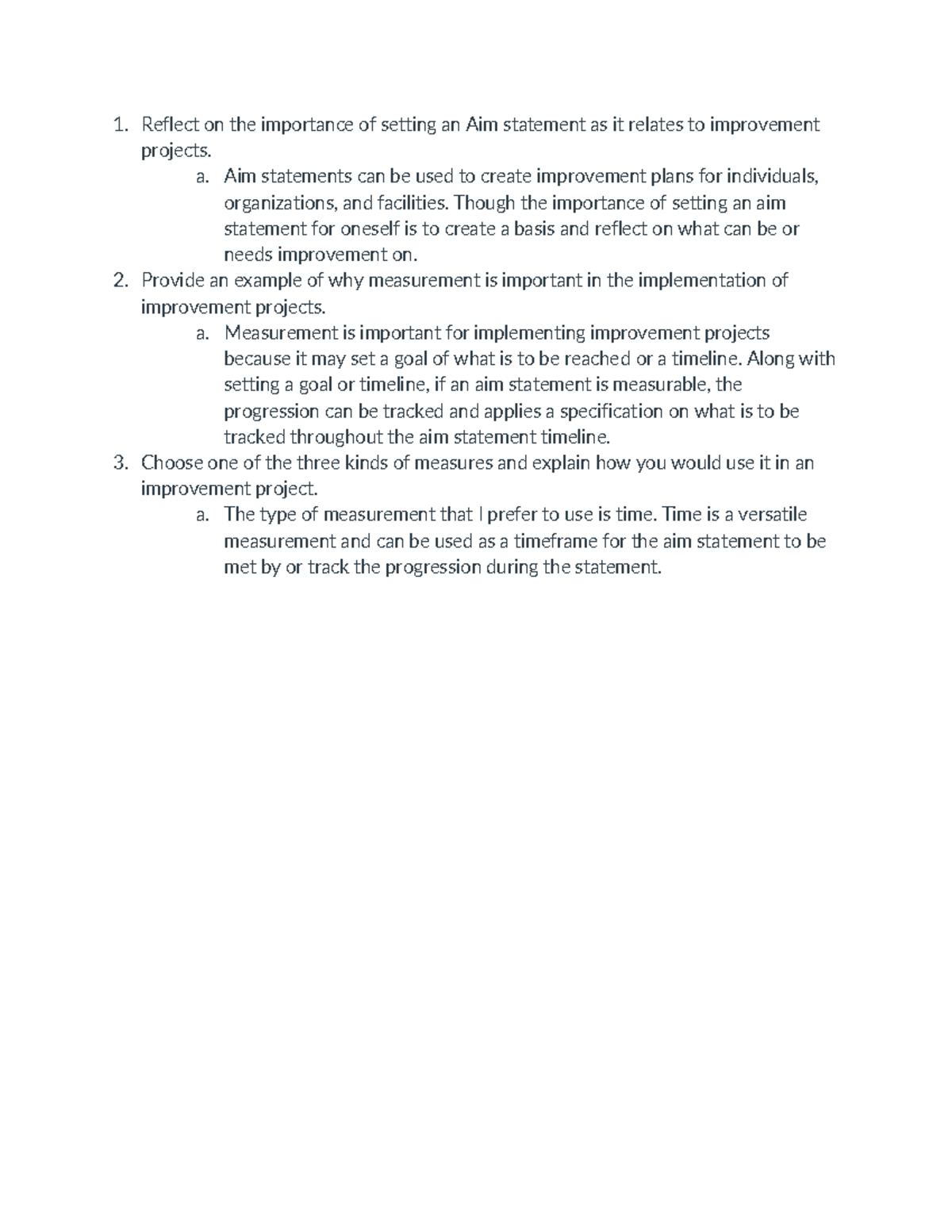 NUR 358 QI 102 Importance of Aim Statements in Improvement Projects ...