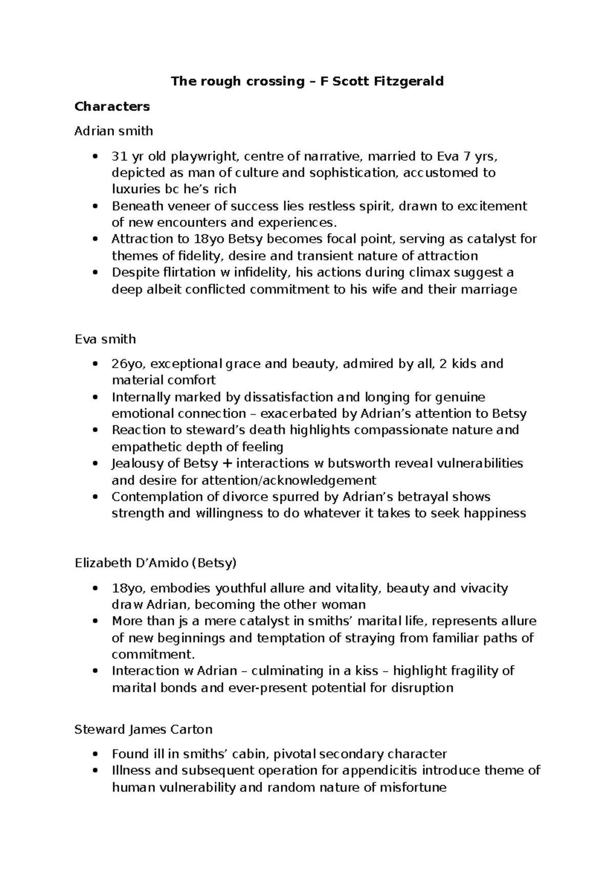 ENG101: The Rough Crossing - Character Analysis and Themes - Studocu