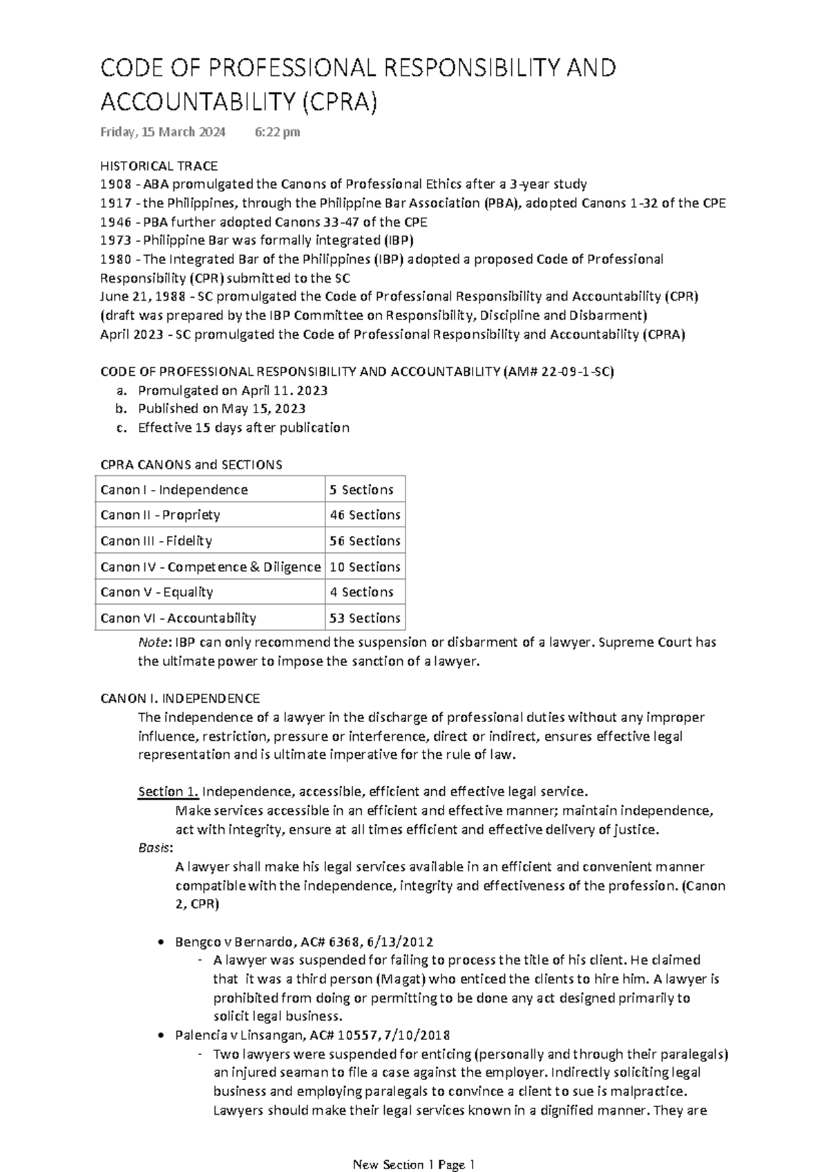 CPRA Code of Professional Responsibility History & Key Canons - Studocu