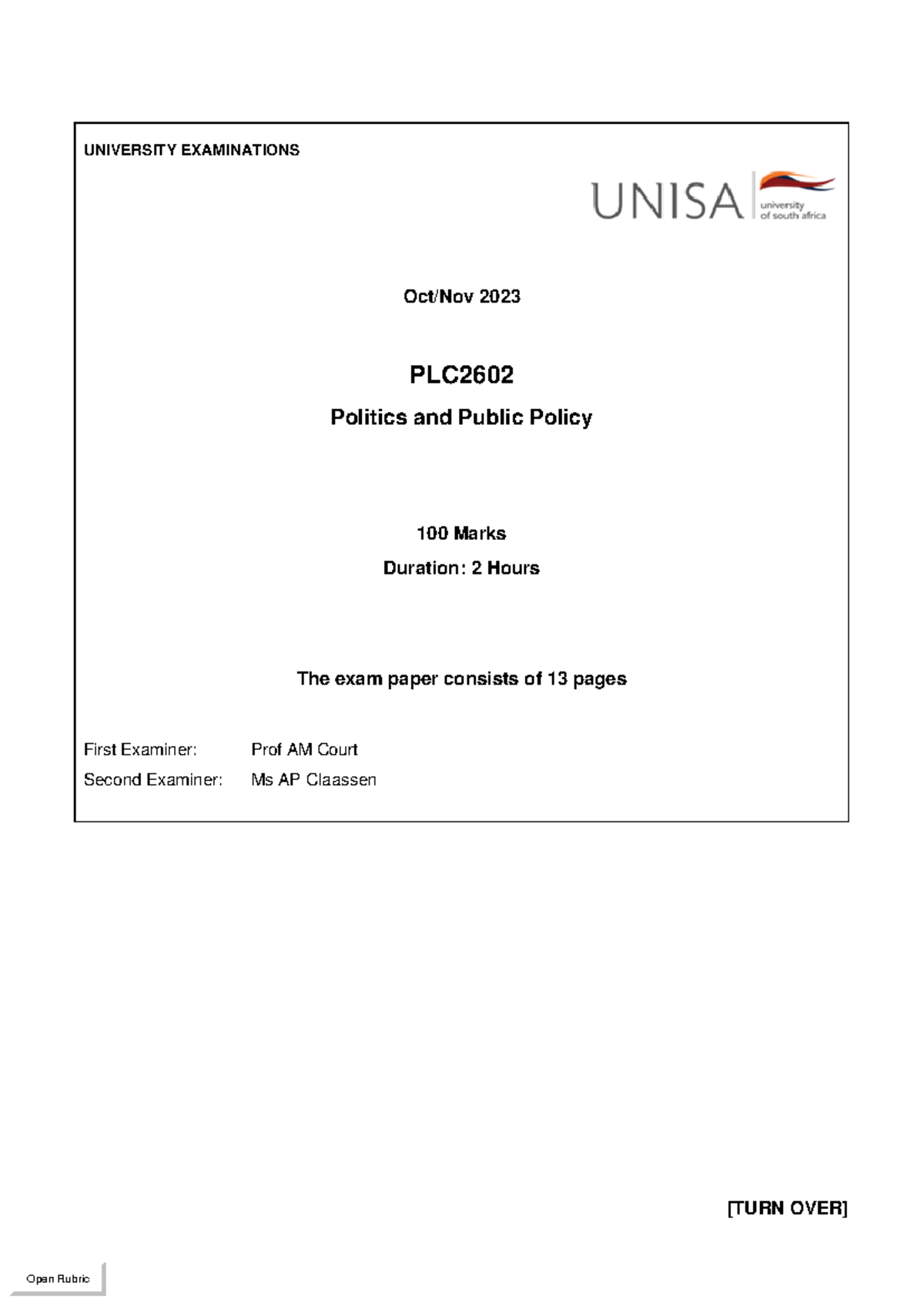 PLC2602 Nov 2023 Exam Prep: Guidelines & Multiple Choice Questions ...