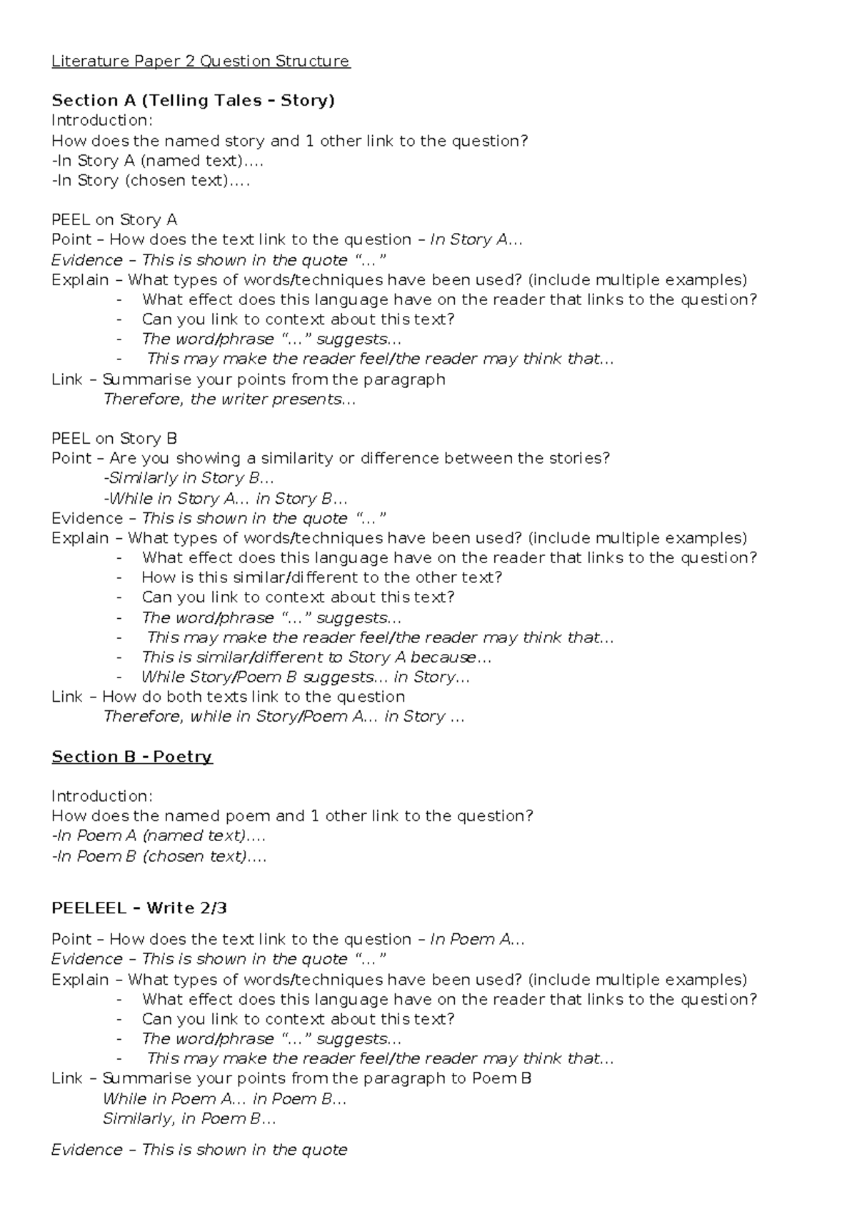 Literature Paper 2: Question Structure & Analysis Guide - Studocu