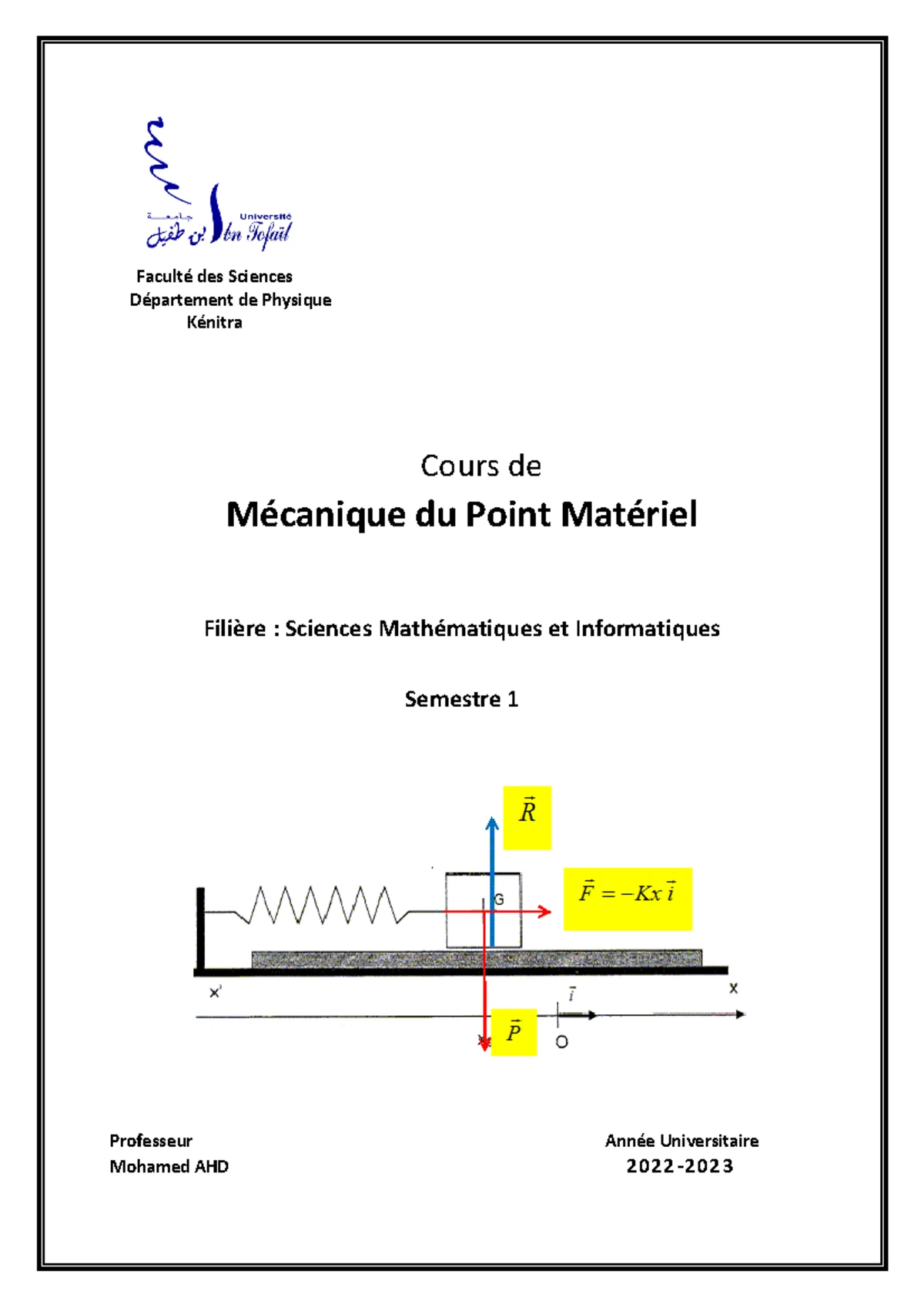 Mécanique du Point Matériel Cours - Mécanique du Point Matériel SMPC-S1 Fac - Studocu