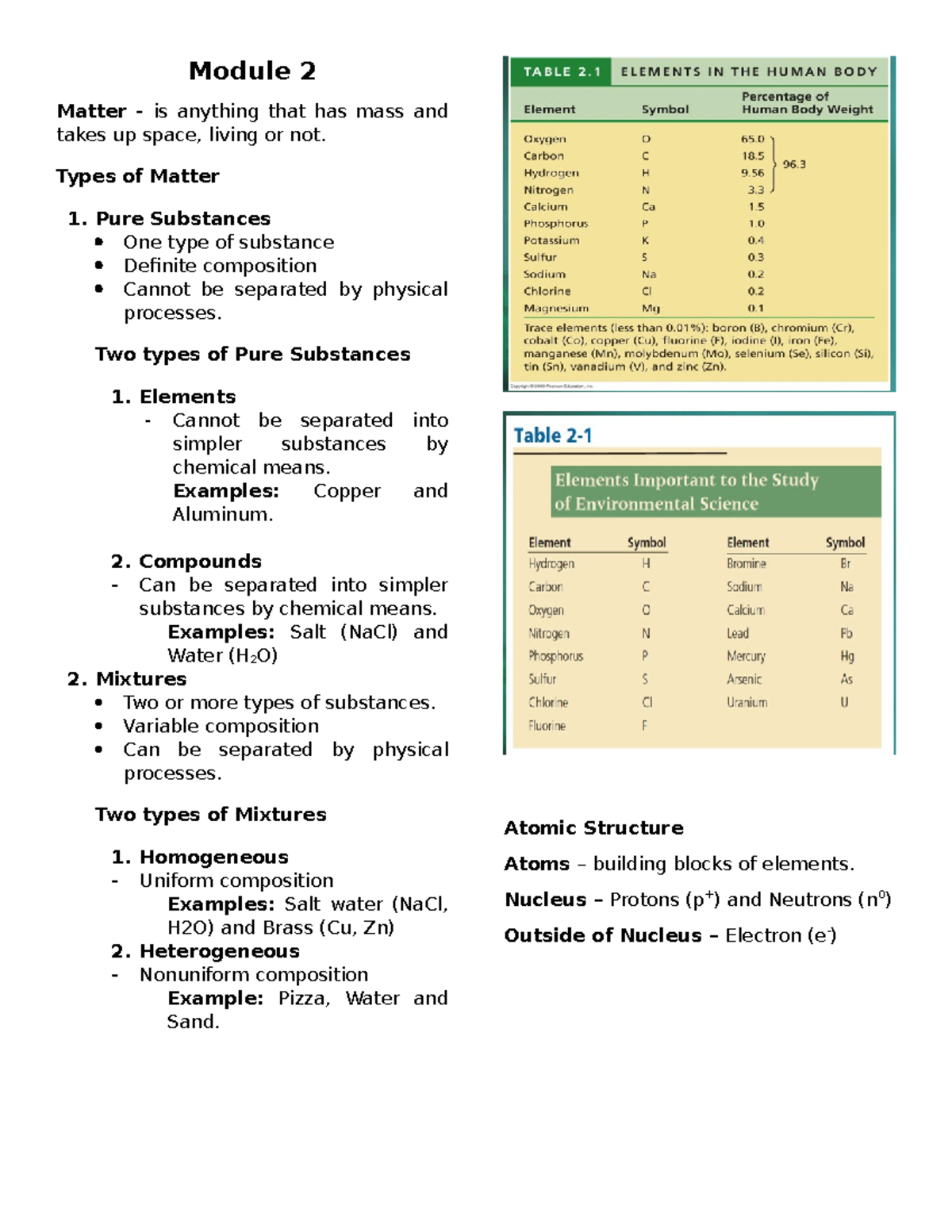 Module 2 Envi Scie - Environmental Science - Module 2 Matter - is ...