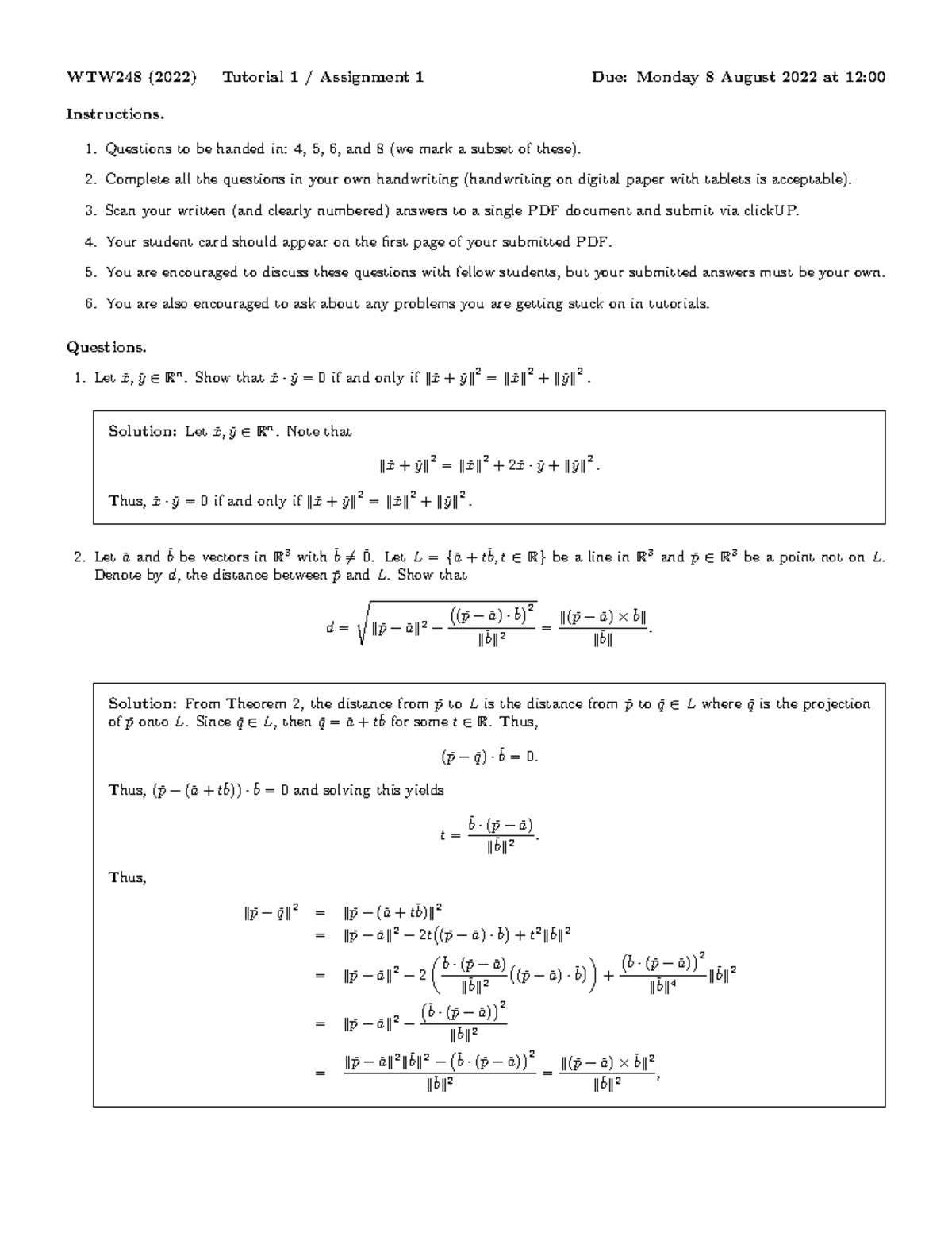 WTW248 Tutorial 1: Assignment Instructions and Problem Solutions - Studocu