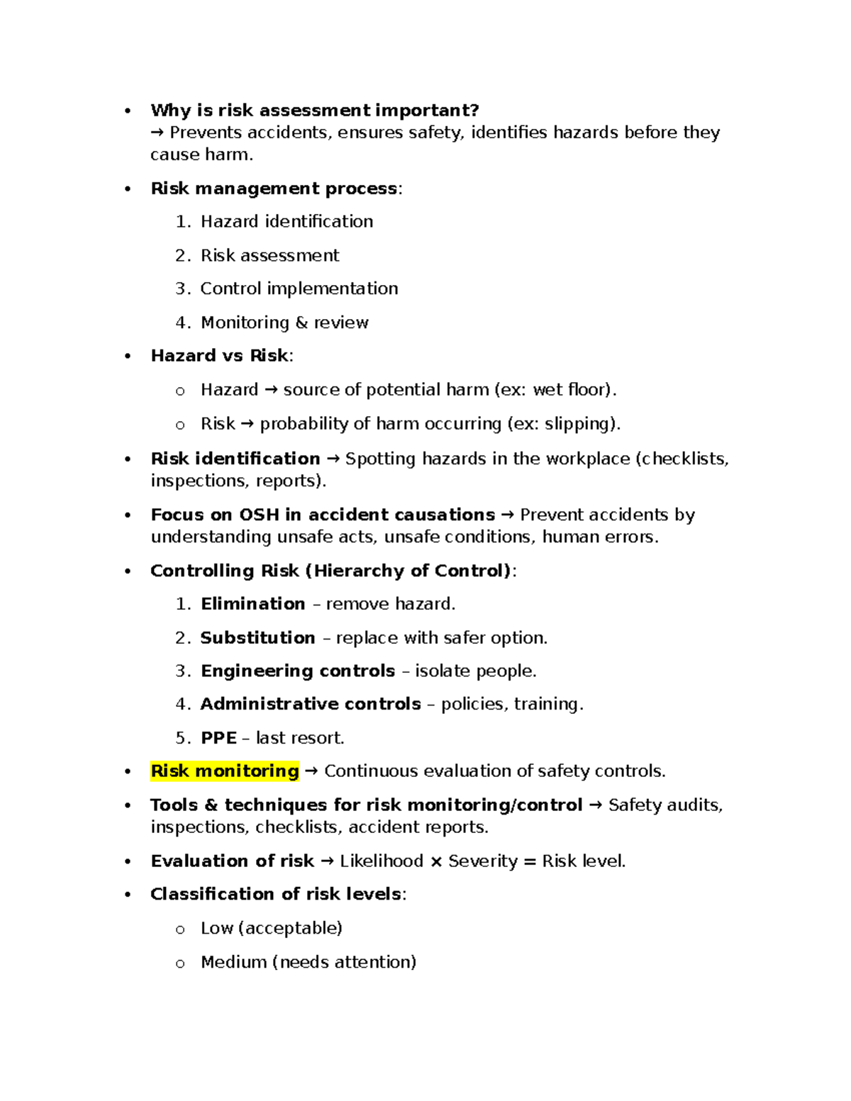 Prelim Reviewer: Risk Assessment & Food Safety Overview - Studocu