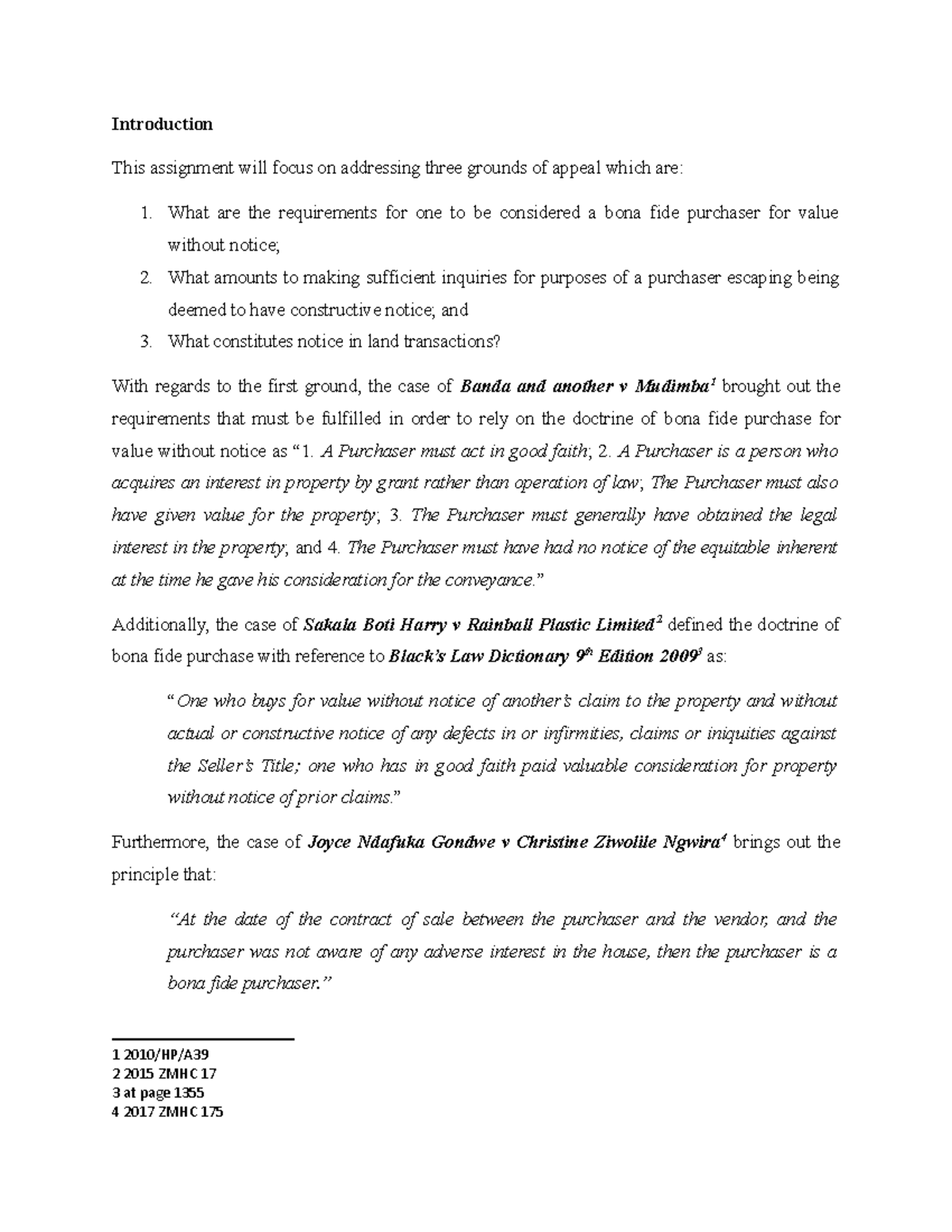 Bona Fide Purchaser for Value: Key Legal Principles and Cases - Studocu