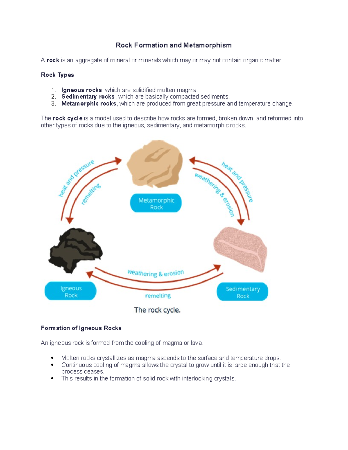 Rock Formation and Metamorphism - Rock Types Igneous rocks, which are ...