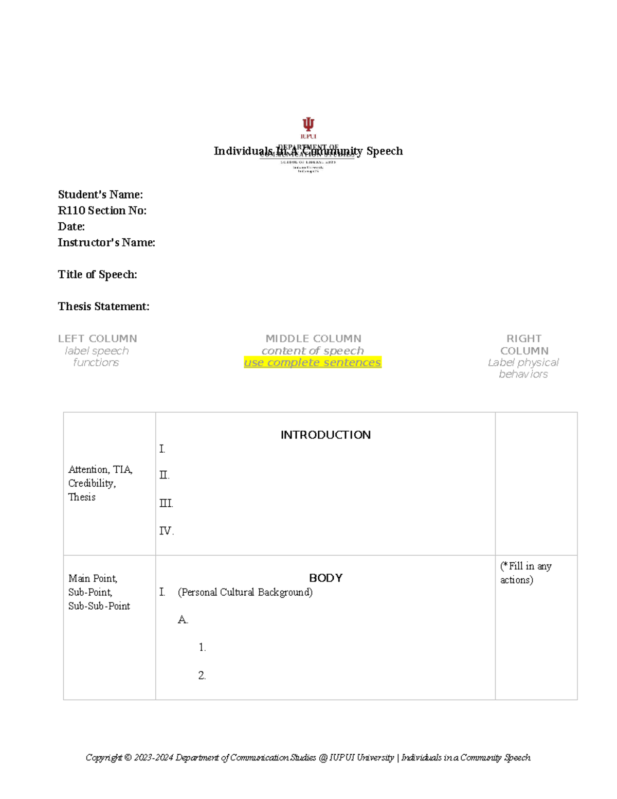 Individuals in a Community Speech R110 - Section Overview - Studocu