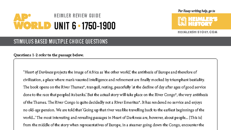 HEIMLER REVIEW GUIDE UNIT 6: STIMULUS BASED MCQs on Heart of Darkness ...